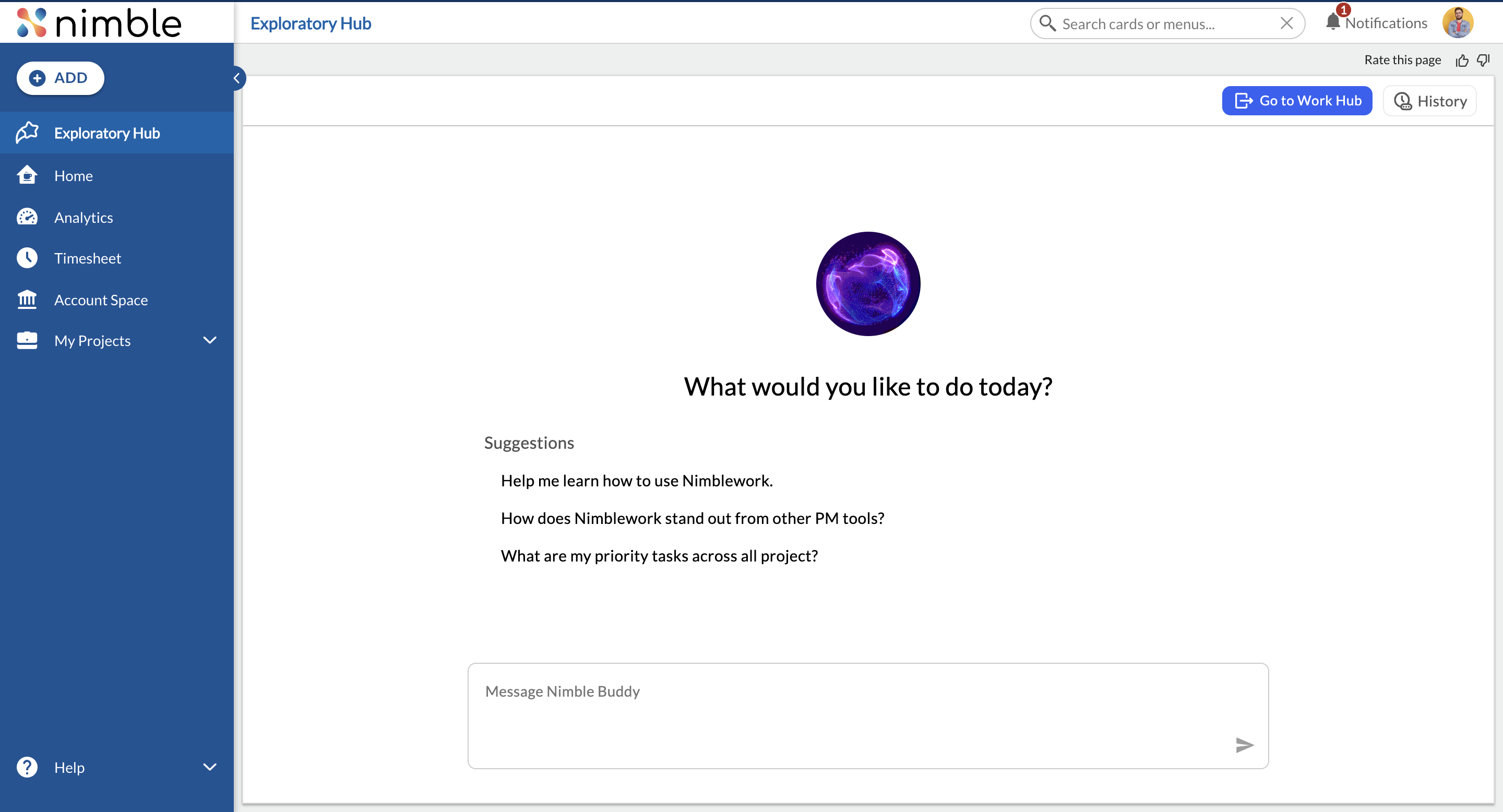 Exploratory Hub - Your AI-Powered Work Management Assistant - Nimble Knowledge Base